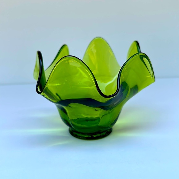 Dining | Vintage Blown Glass Green Nappy Bowl | Poshmark
